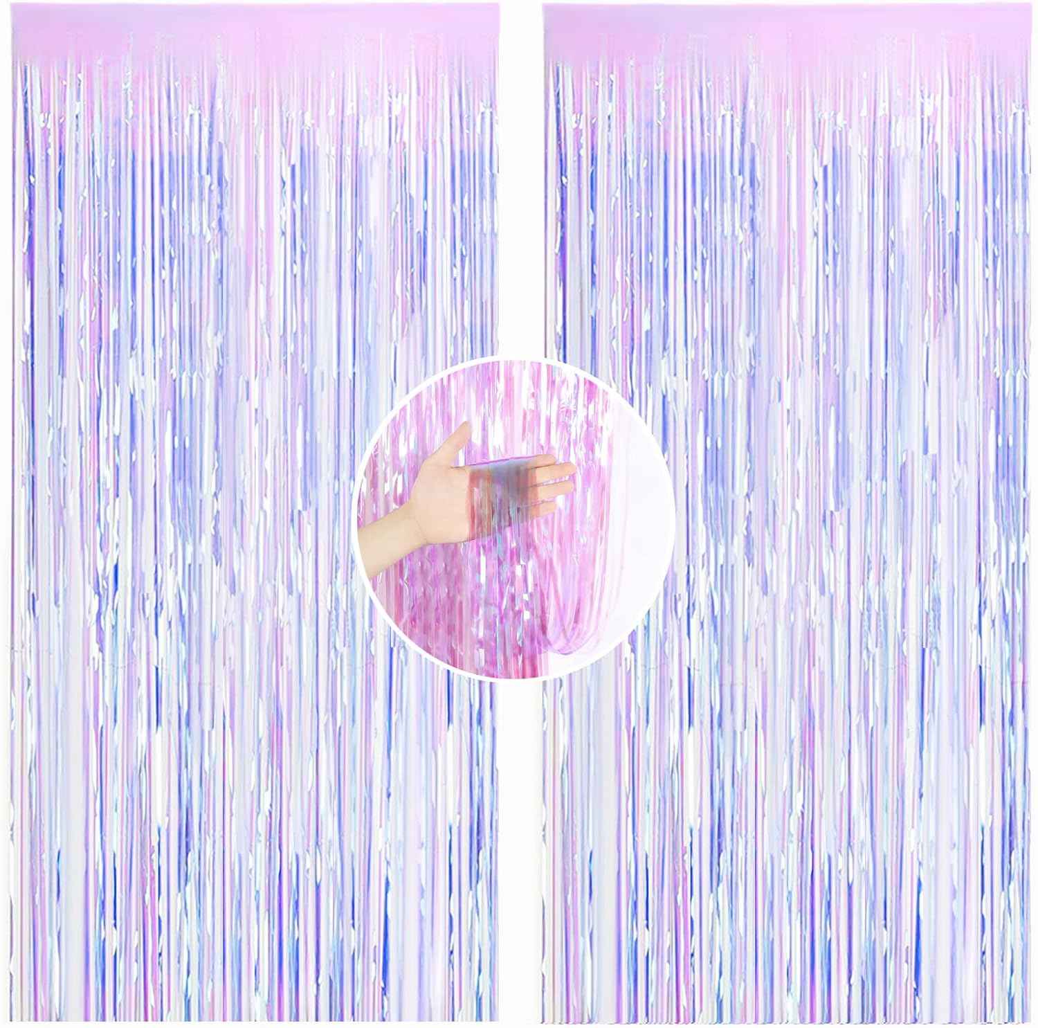2Pc 1m*2m Iridescent Purple Fringe Foil Curtain Backdrop, Party Rainbow ...