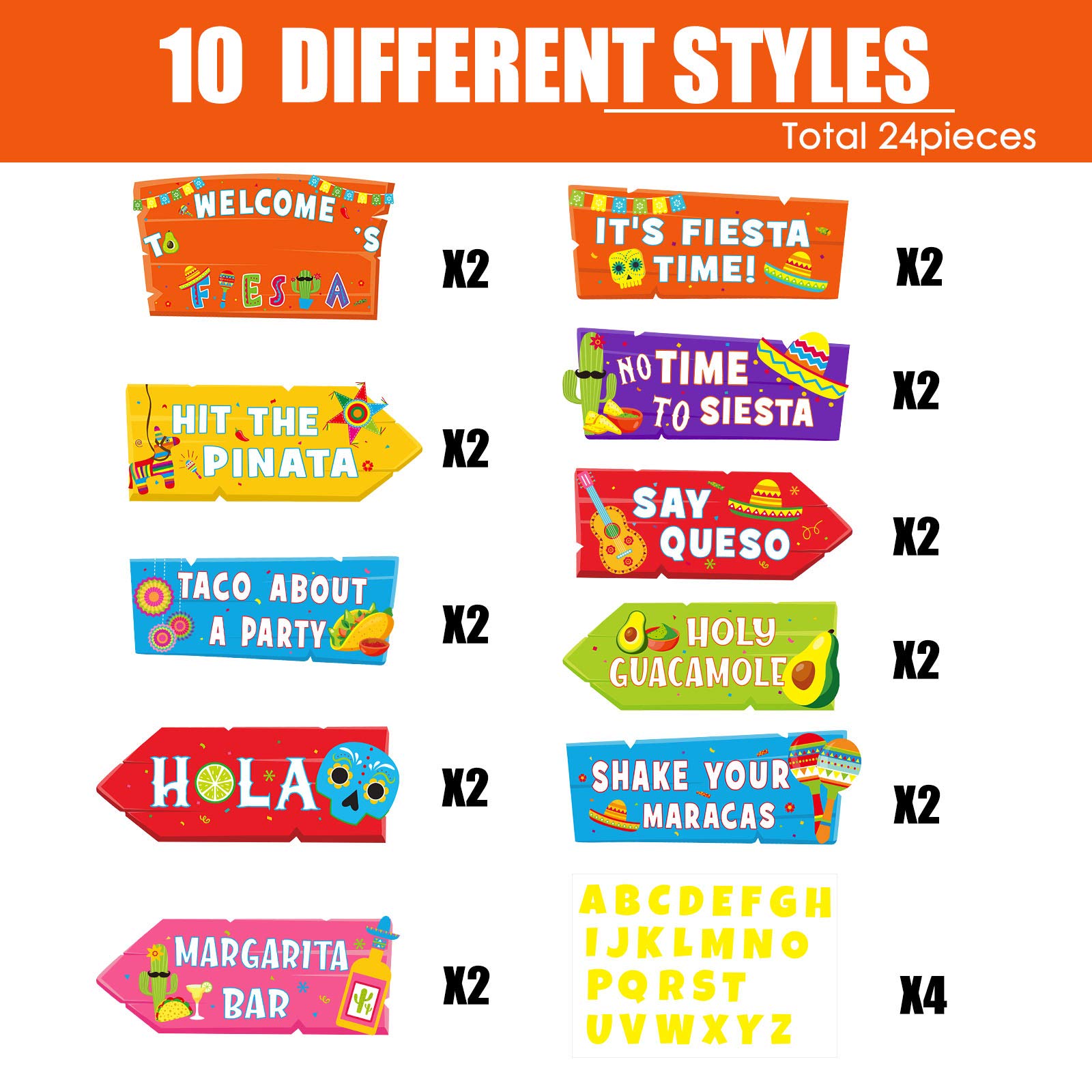 20 Pieces Mexican Fiesta Party Signs Fiesta Taco Bar Directional Signs ...