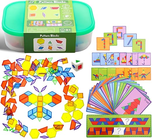 Amazon.com: Odoorgames 140 Pcs Translucent Pattern Blocks,Geometric ...