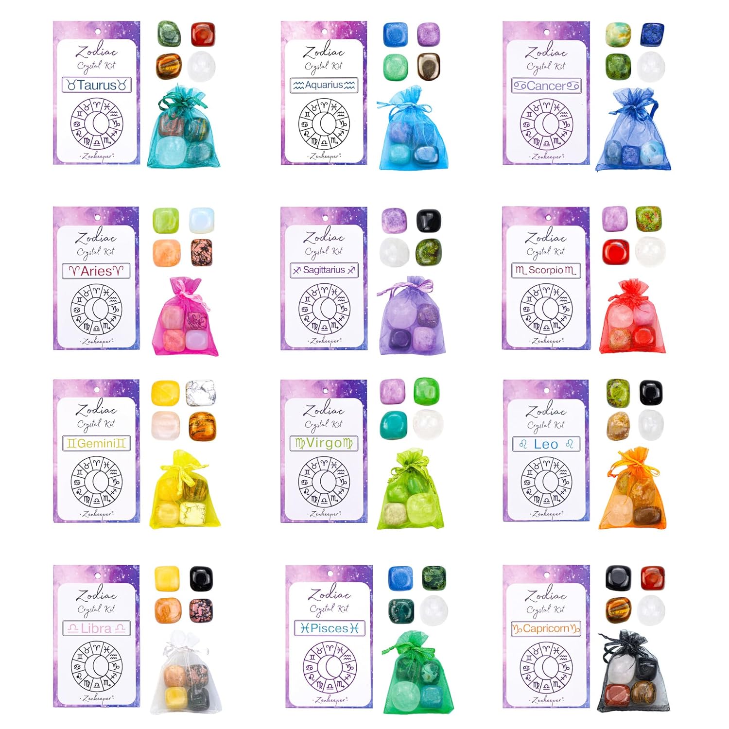 Kit de Cristais de Cura Tumbled Zenkeeper Aries: Conjunto de Pedras ...