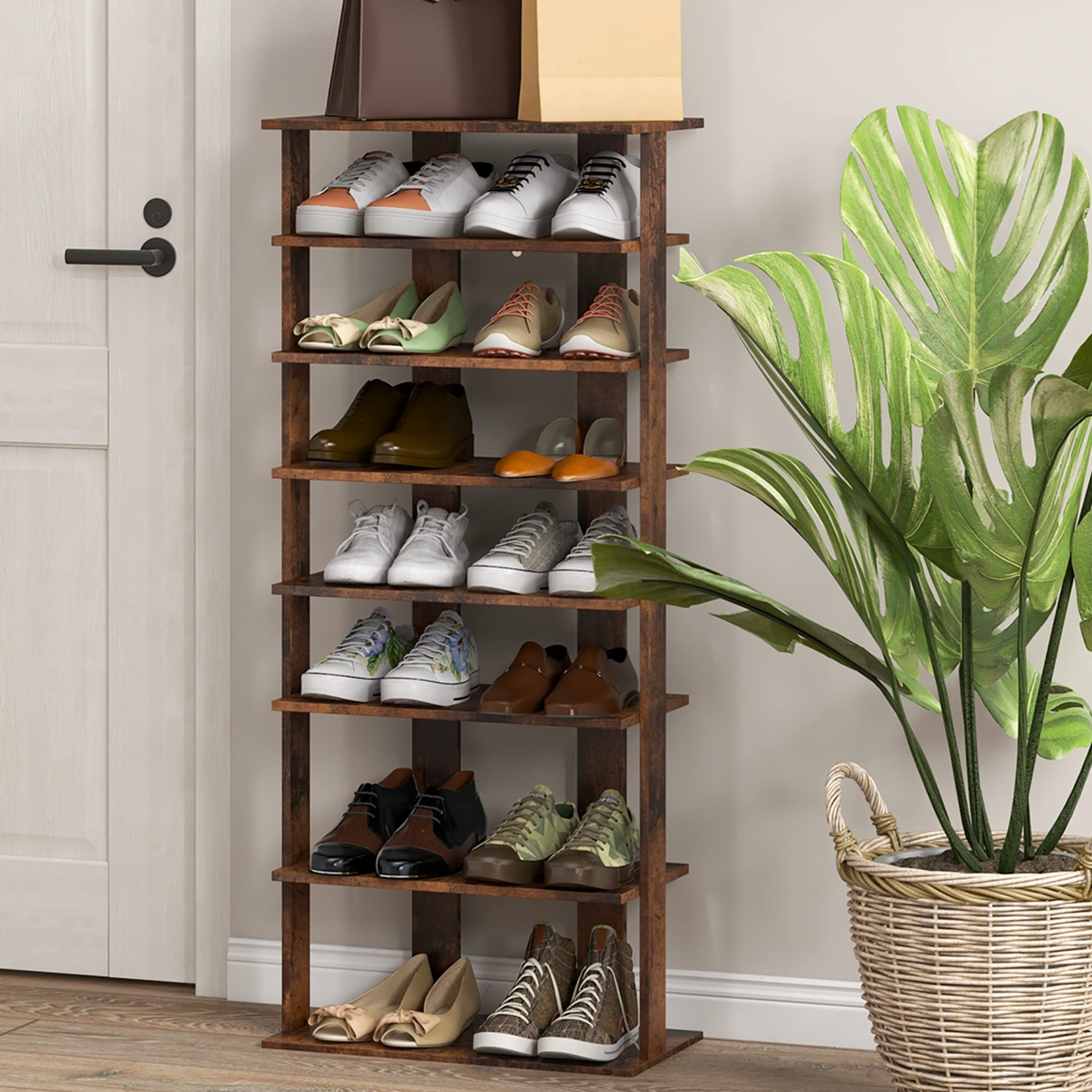Amazon.com: Tangkula 7-Tier Vertical Shoe Rack, Patented Entryway ...