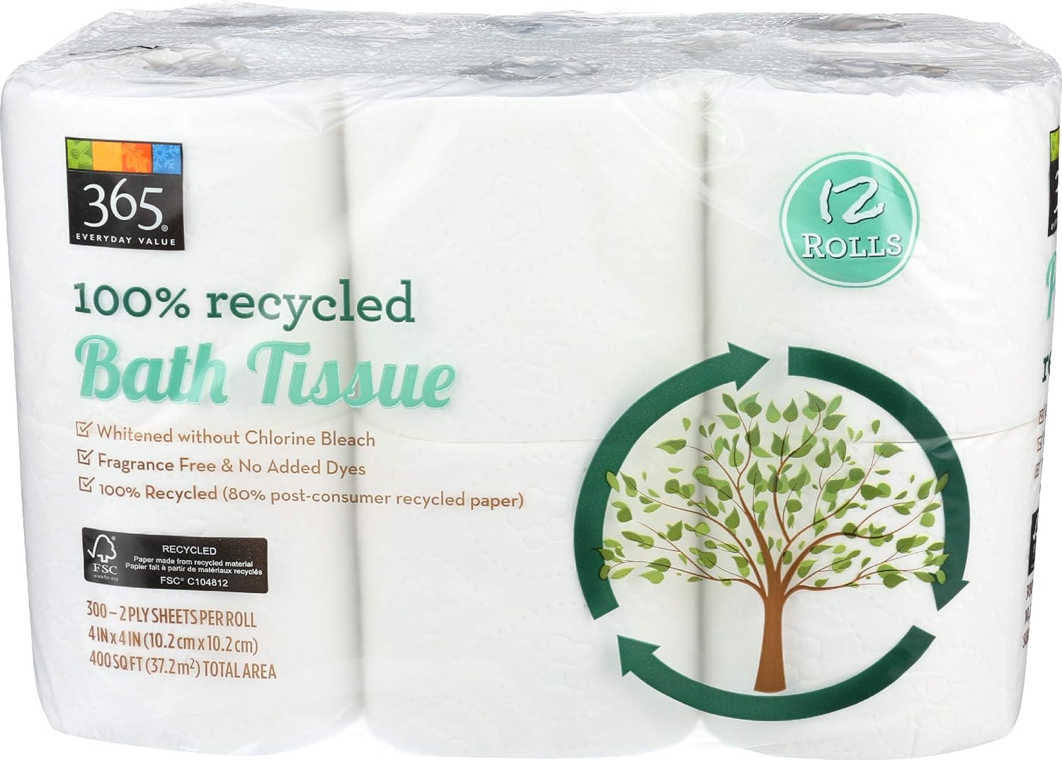 Amazon.com: 365 Everyday Value, 100% Recycled Bath Tissue, 12 ct ...