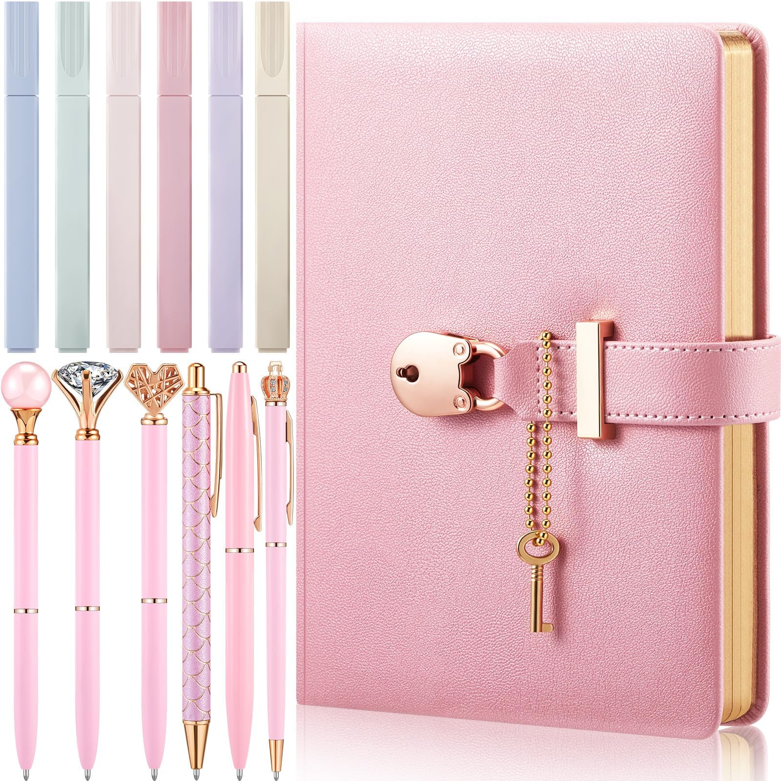 Amazon.com : Dunzoom Pink Diary with Lock and Keys with 6 Pink Pens and ...