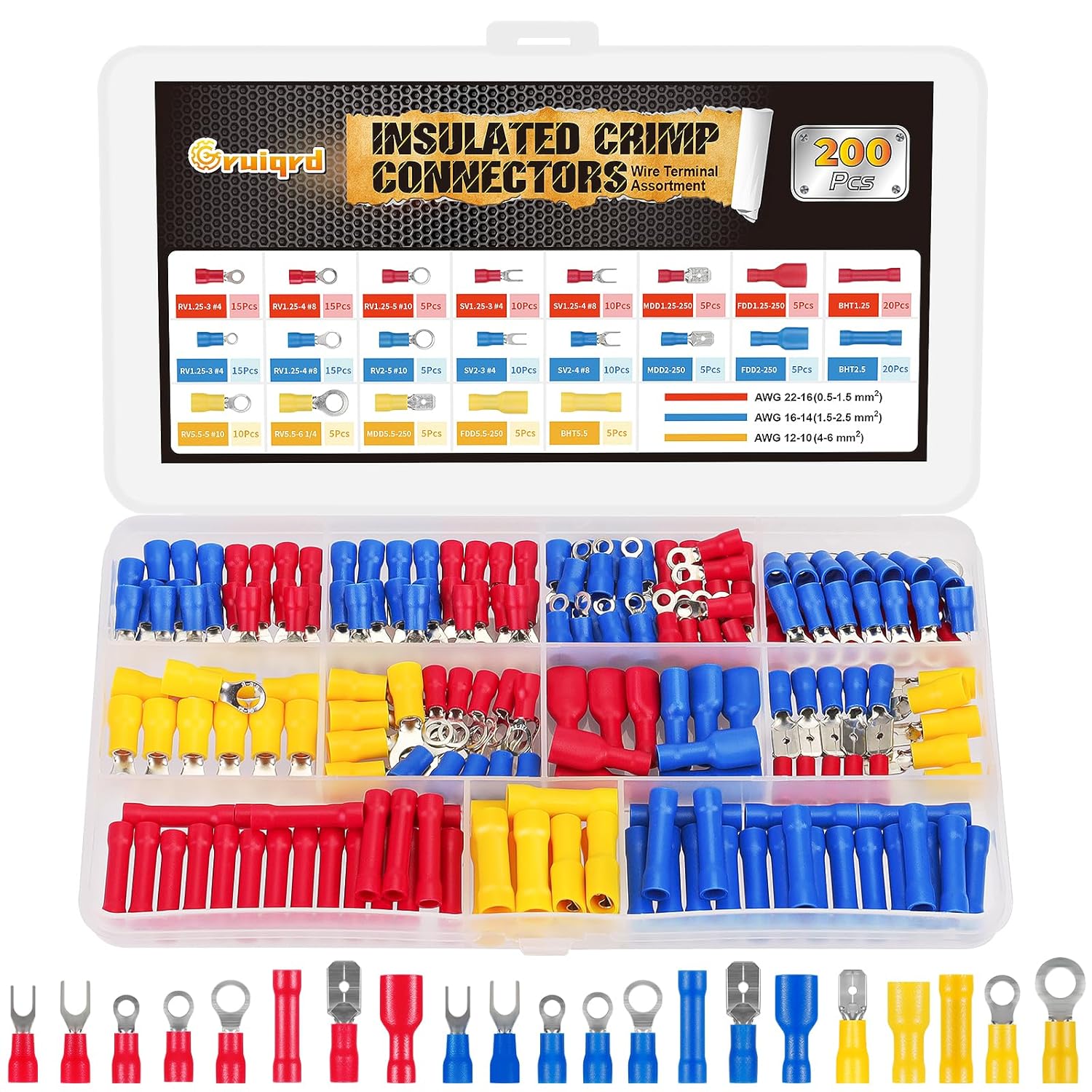 Gruiqrd 200PCS Electrical Connectors Insulated Crimp Terminal Wiring ...