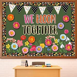 Amazon.com : Flower Classroom Bulletin Board with Paper Pom Poms Floral ...