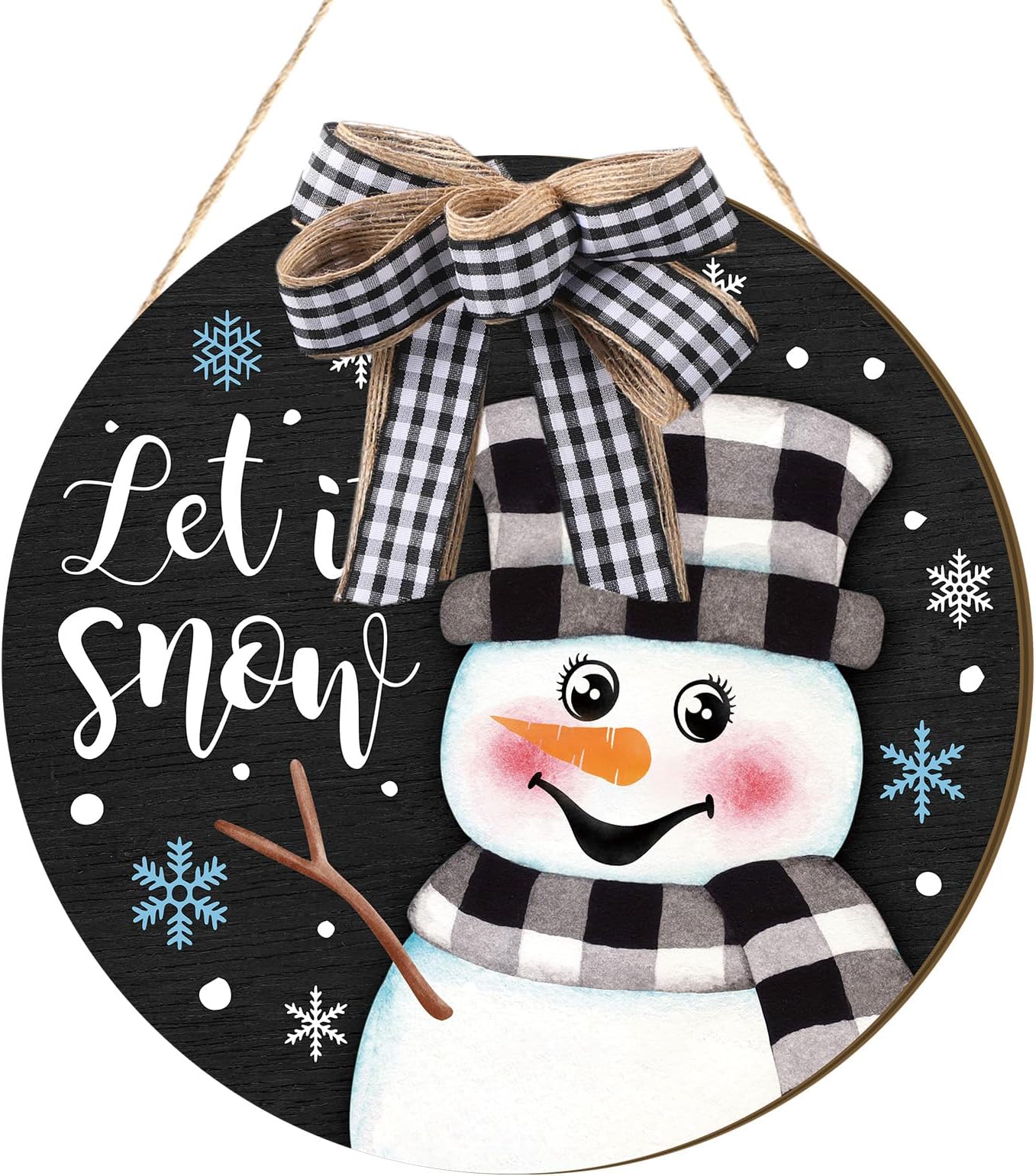 Amazon.com: Rustic Snowman Wreath Wooden Round Sign, Vintage Plaque ...