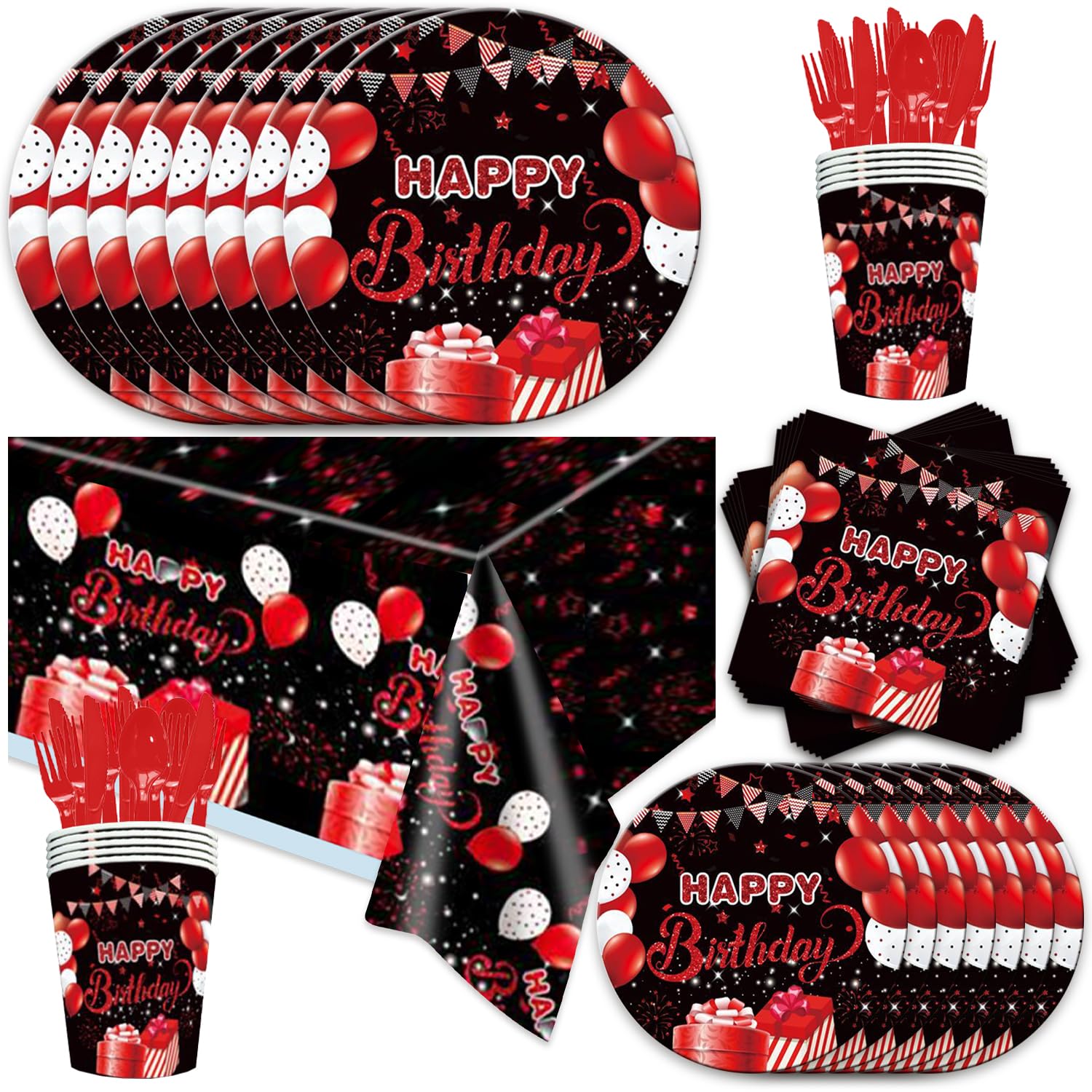 Amazon.com: 141pcs Red and Black Birthday Party Decorations, Red and ...