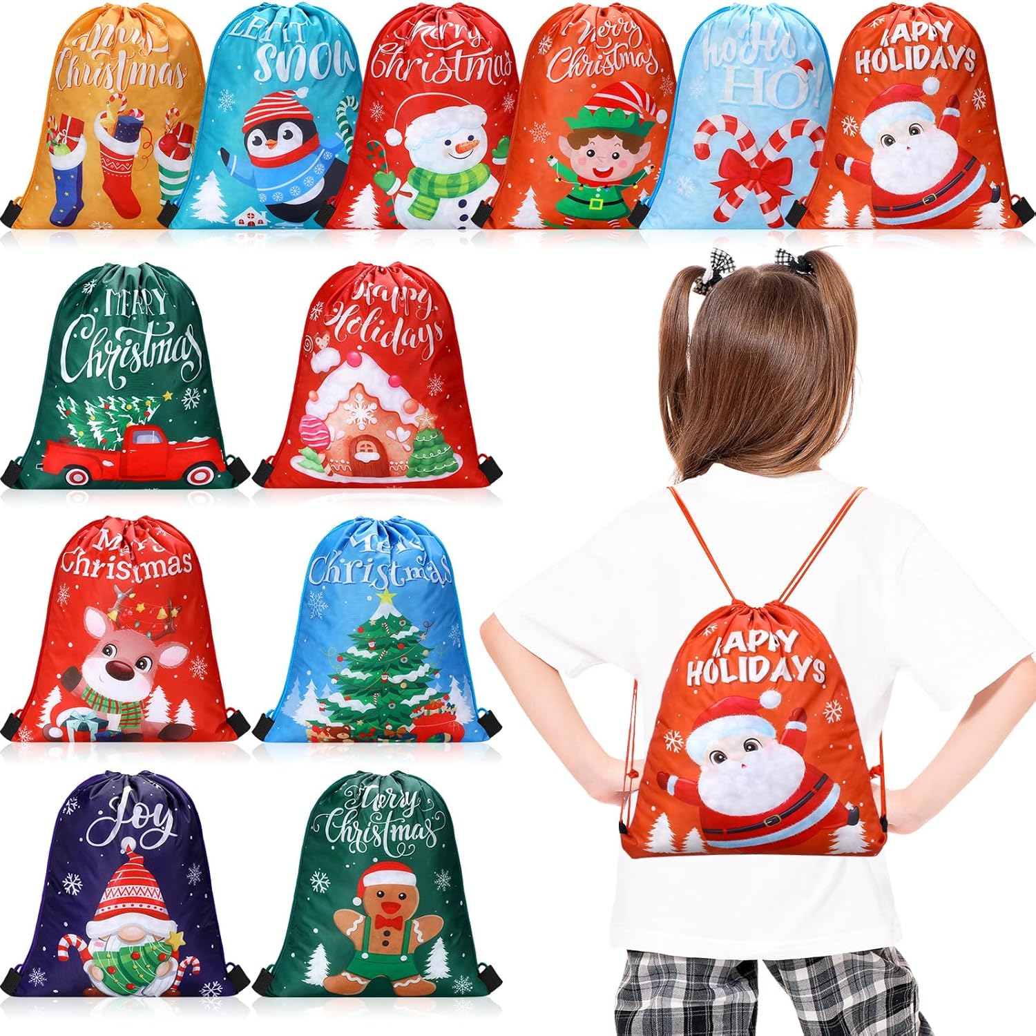 Amazon.com: 12 Pcs Christmas Drawstring Bags Bulk Favor Bags Christmas ...