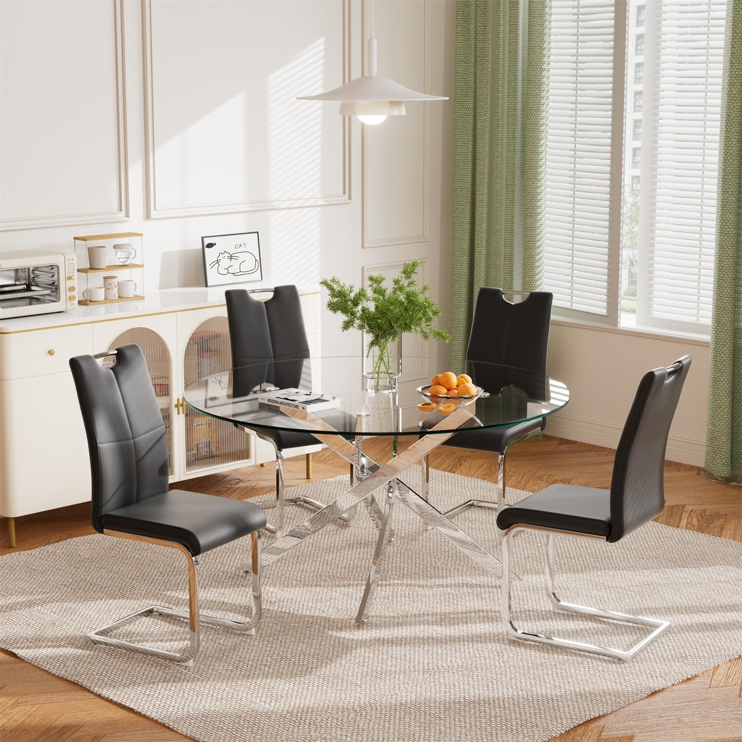 Amazon.com - yeag 47 Inch Round Glass Dining Table Set for 4, Clear ...