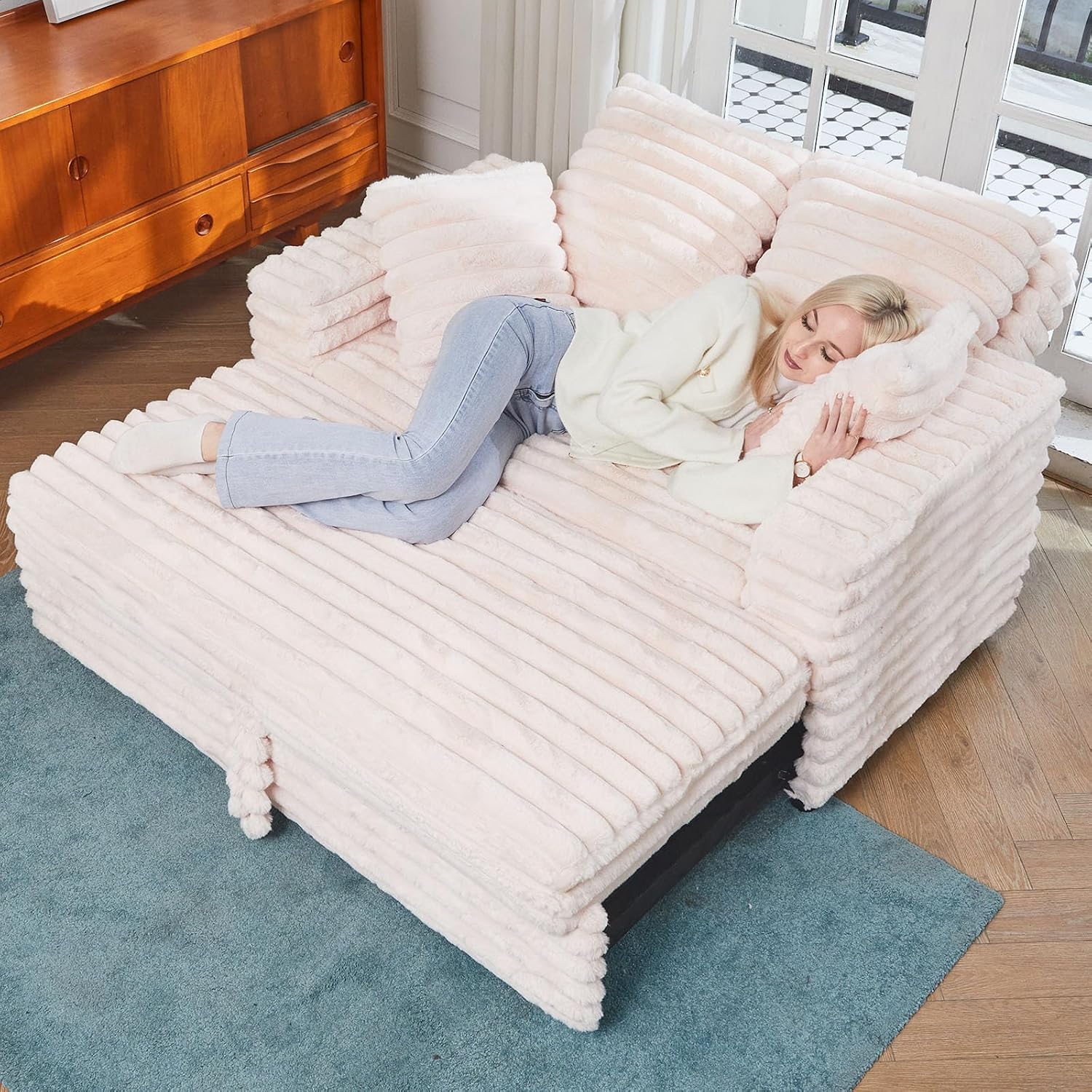 Amazon.com: Belffin Upholstered Chaise Lounge Pull Out Sofa Bed with ...