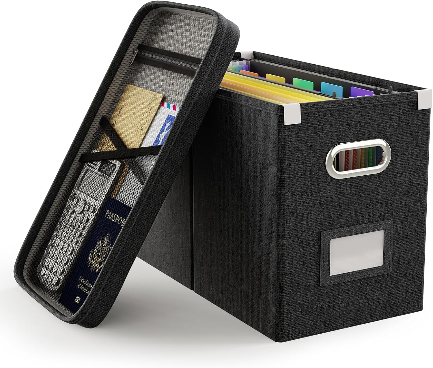 Oterri File Organizer Box with Lid, Hanging Filing File Box with Mesh ...