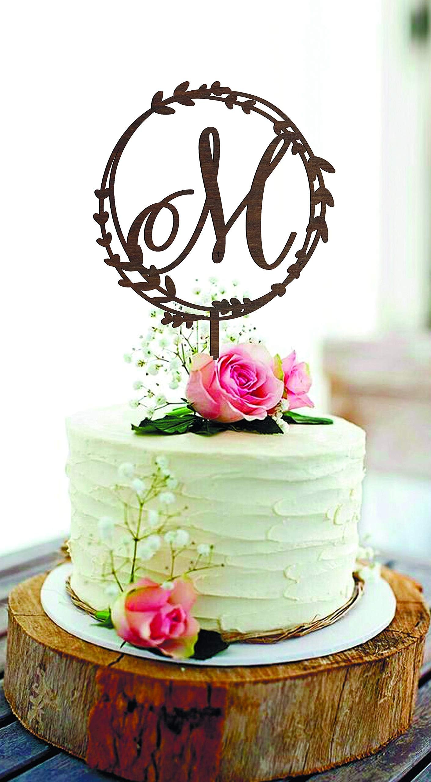 Amazon.com: WeiaMaoYi Rustic Wedding Cake Topper M Initial Cake Topper ...