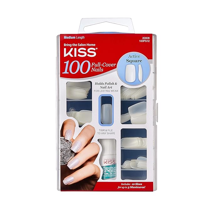 Amazon.com: Kiss Nails 100 Full Cover Nails - Active Square : Beauty ...
