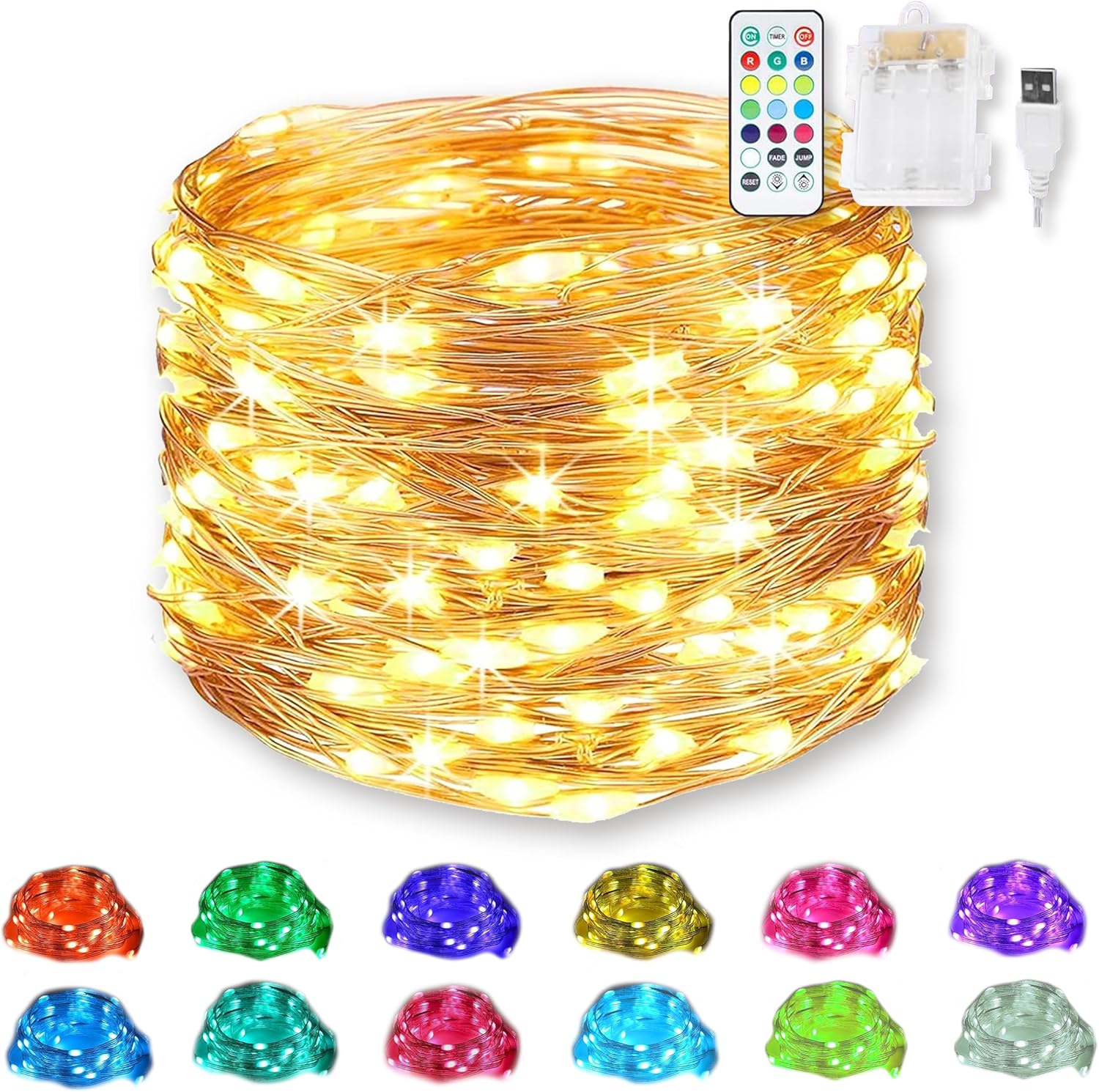 Amazon.com: RGB Color Changing Fairy Lights, Battery & USB Powered 20 ...