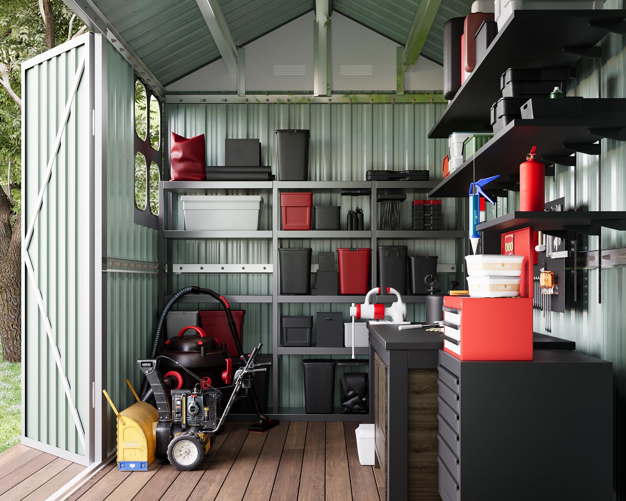 PAPABABE Cottage-Style Outdoor Storage Shed 8x6x7.5 FT, Metal Storage ...