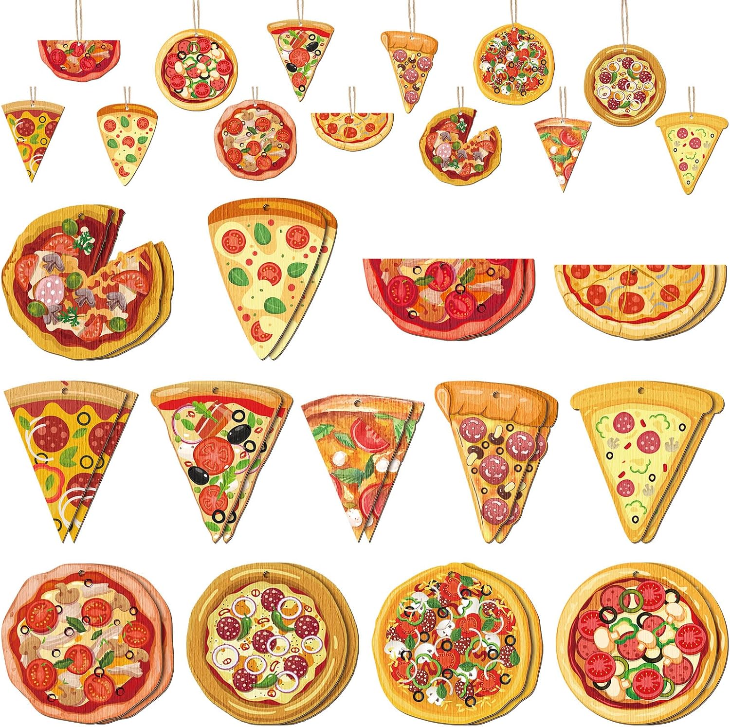 Amazon.com: 27 Pcs Wooden Christmas Pizza Slice Ornaments Pizza ...