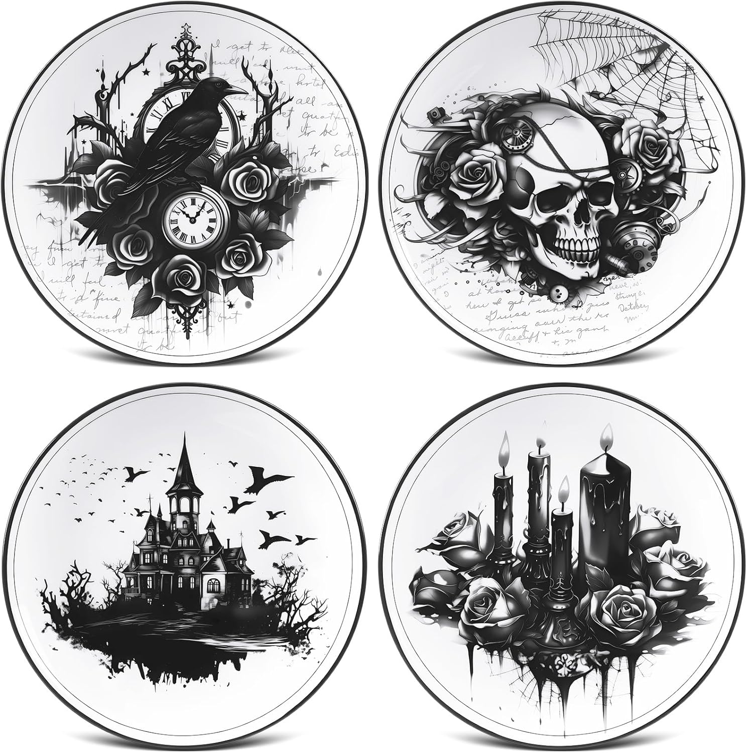 Amazon.com | Vesici 4 Pieces Halloween Gothic Dinnerware Halloween ...