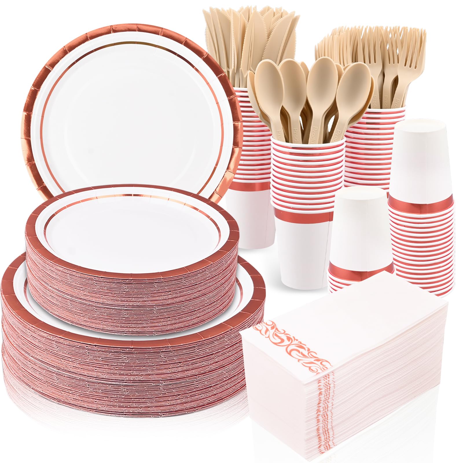 350 Pcs Rose Gold Party Dinnerware Set for 50 Guests, Disposable Paper ...