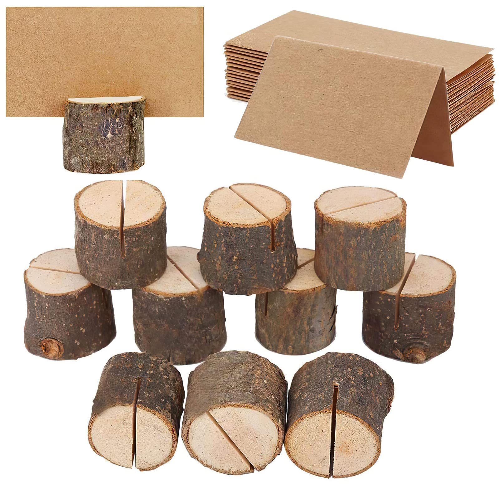 Place Card Holders, 10 Pcs Rustic Real Wood with Wooden Table Card ...