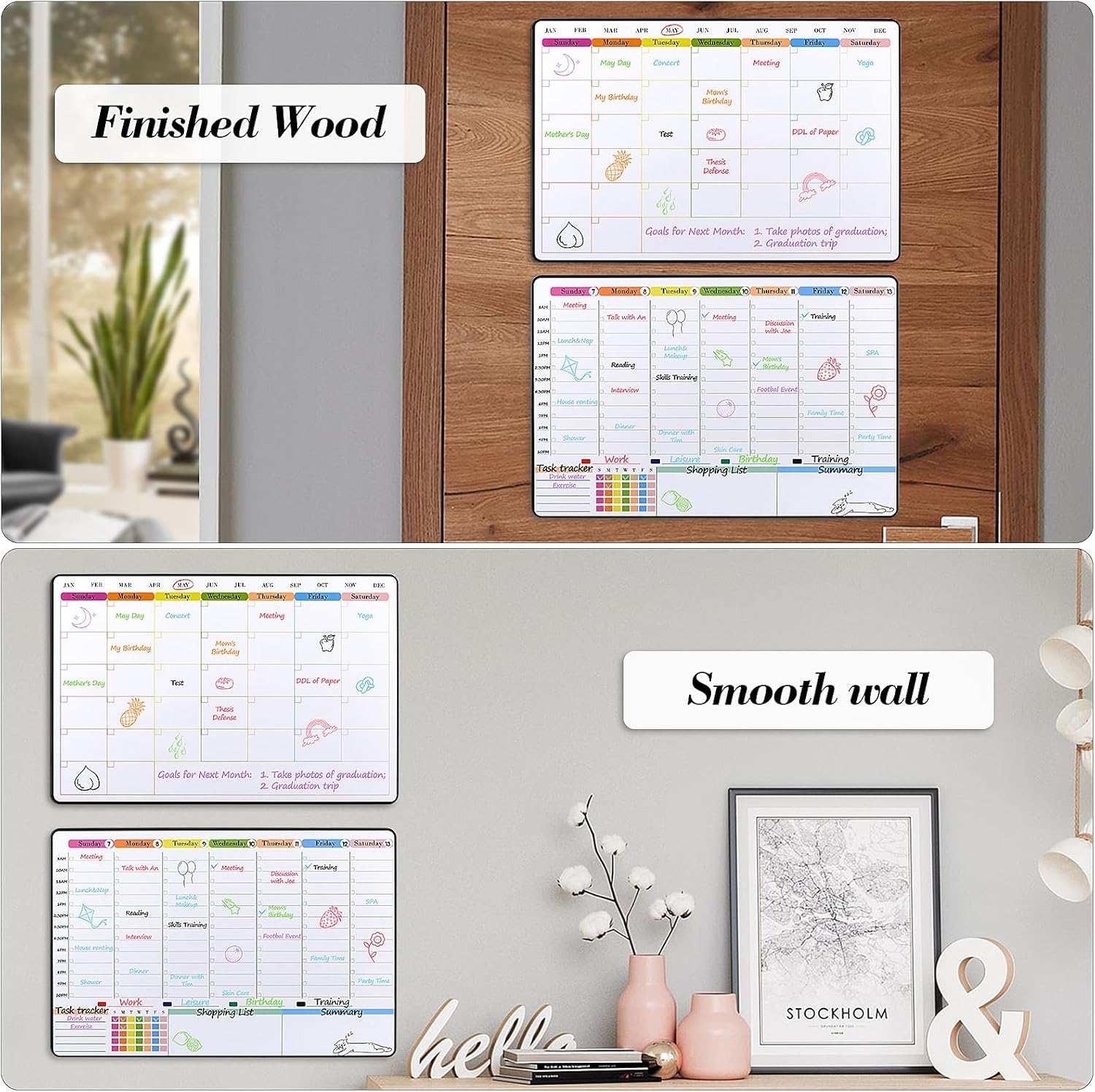 MCCORL Weekly & Monthly Calendar Self Adhesive Stick On Non-Magnetic ...