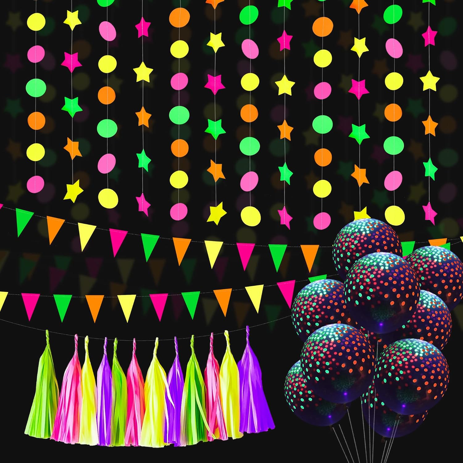 Amazon.com: Glow Neon Party Supplies Neon Paper Garland Neon Paper ...