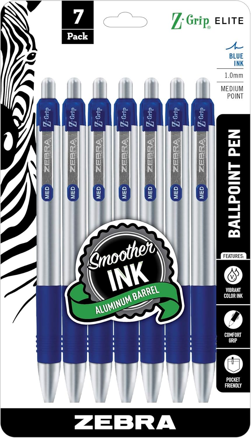 Amazon.com : Zebra Pen Z-Grip Elite Retractable Ballpoint Pen, Metal ...