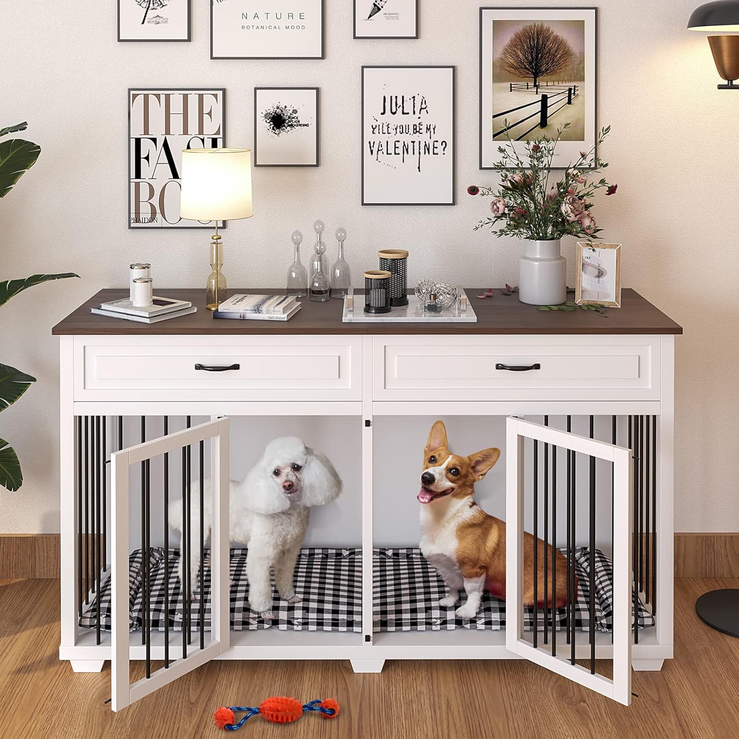 Lovinouse Jaula de perro estilo mueble con habitación doble, perrera de ...