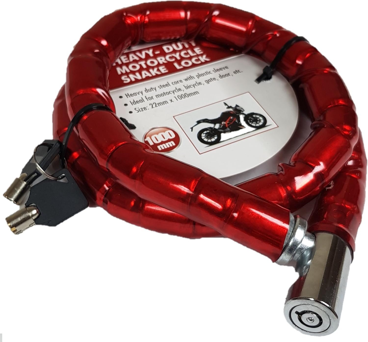Roadster Motorbike Bike Bcycle Cycle Snake Lock 22mm x 1 Metre 2-Keys ...