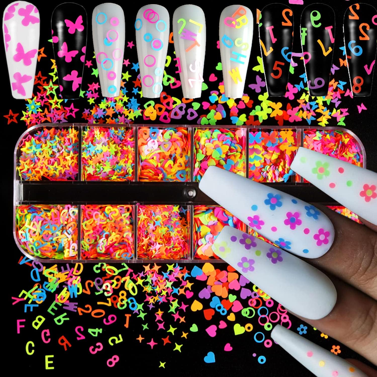 Amazon.com: Holographic Nail Glitter Flakes, Fluorescent Nail Art ...