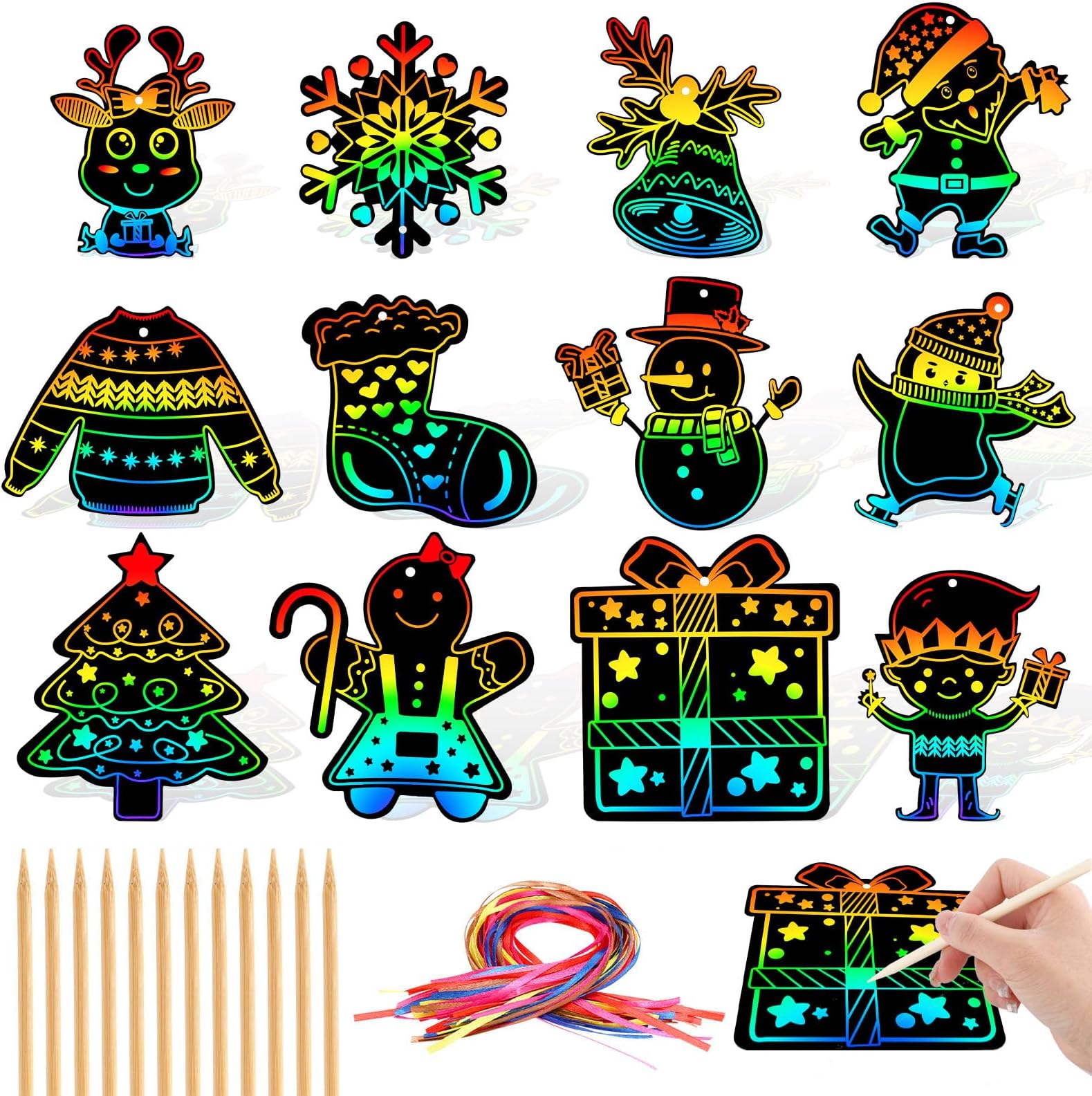 Amazon.com: JULMELON Christmas Scratch Art, 36 PCS Christmas Crafts ...