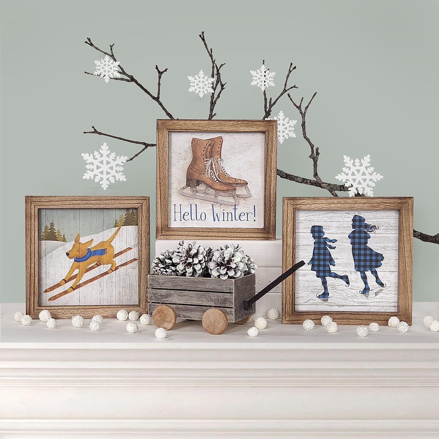 Buy Set of 3 Rustic Wood Frames for Tiered Tray Decor with 36 Seasonal ...