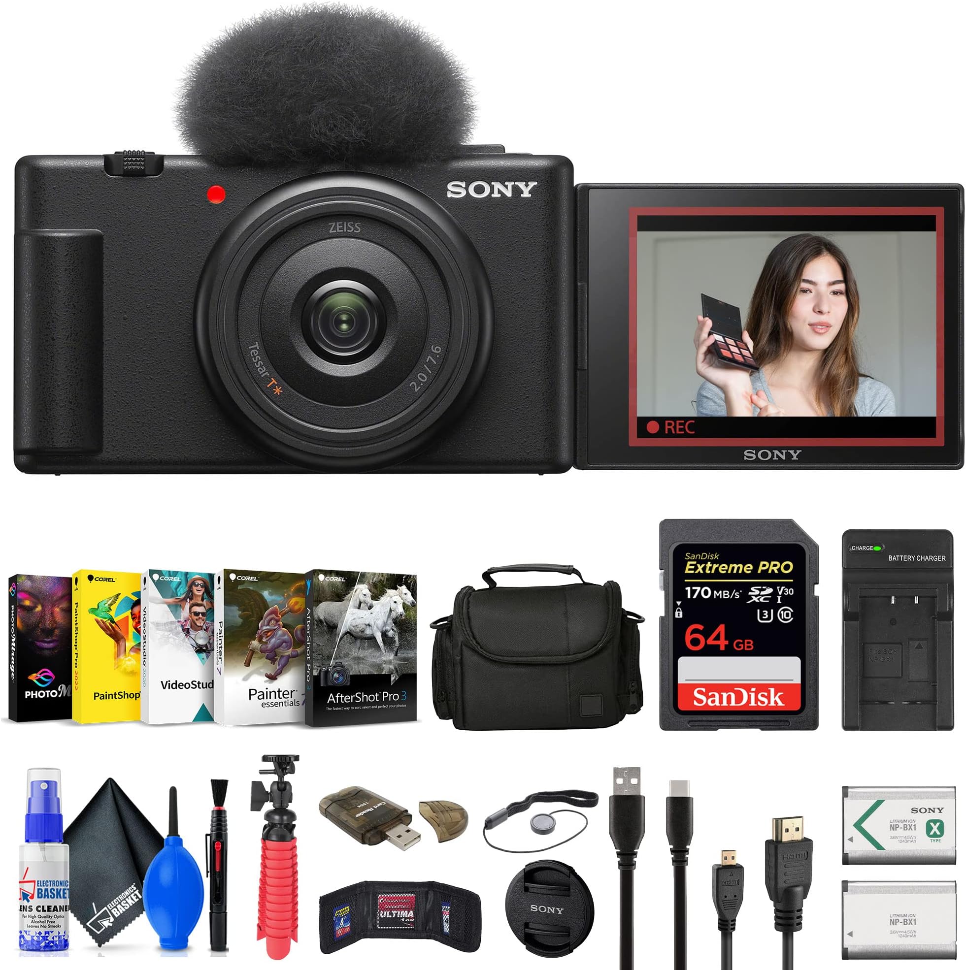 Amazon.com : Sony ZV-1F Vlogging Camera (Black) (ZV1F/B) + Case + 64GB ...
