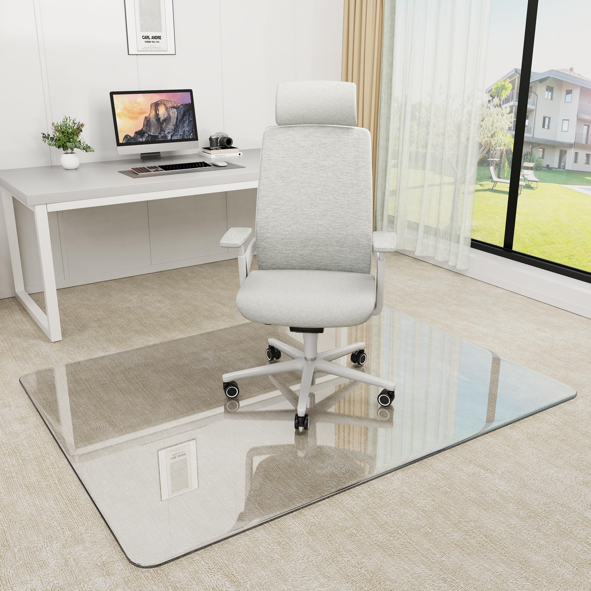 LeapYouth Tempered Glass Chair Mats, Glass Office Chair Mat with ...