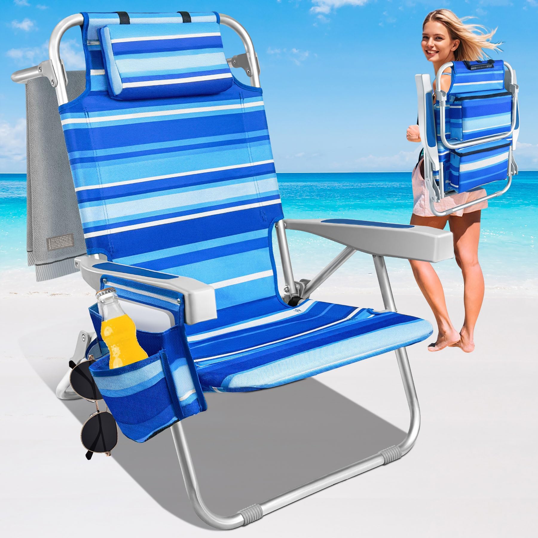Amazon.com: SeaSlep Beach Chairs for Adults with 5 Positions, Folding ...