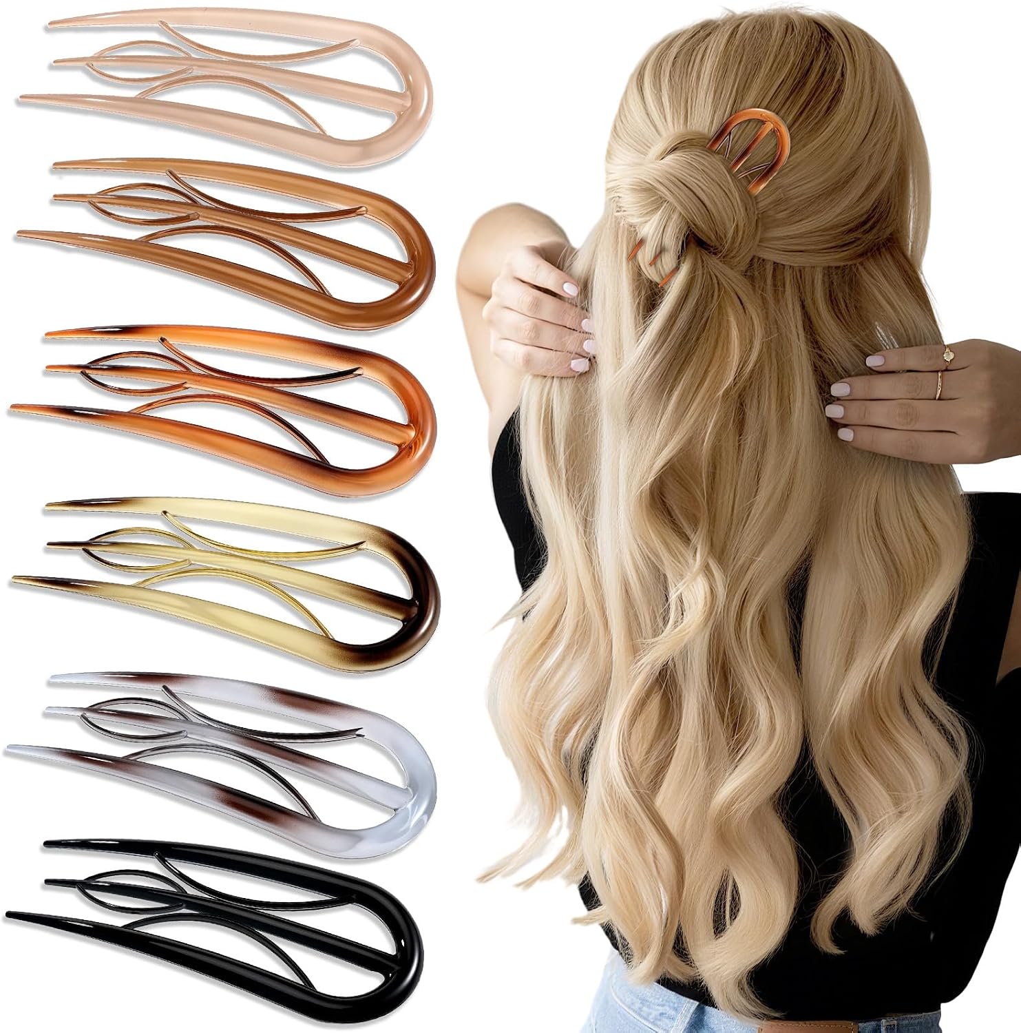 6PCS French Hair Pins for Women, Large Styling Pins for Thin Thick Hair ...