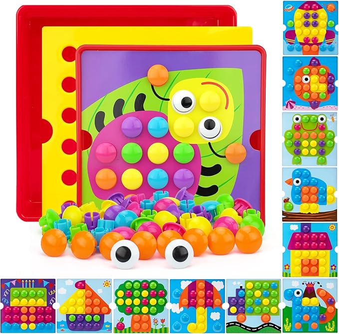 Amazon.com: AluAbi Button Art Toys for Toddlers, Color Matching Mosaic ...