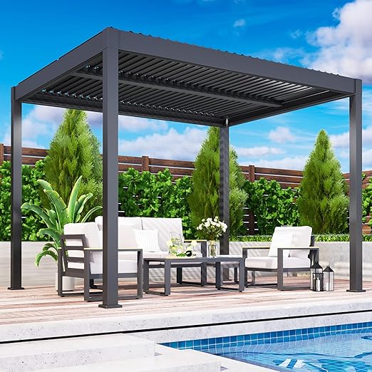 Amazon.com: Louvered Pergola 10'x12', Metal Outdoor Pergola with ...