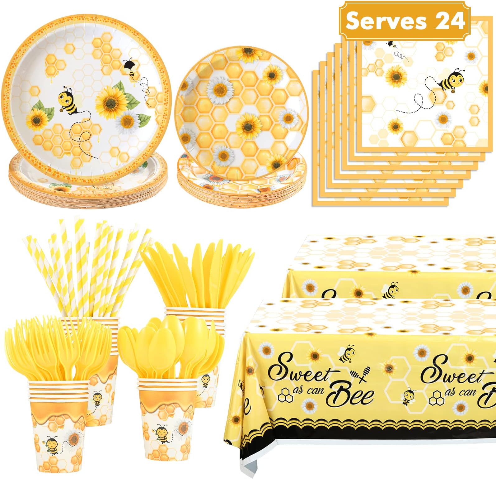 Amazon.com: 170 Pcs Bee Plates and Napkins Party Supplies Sweet As Can ...