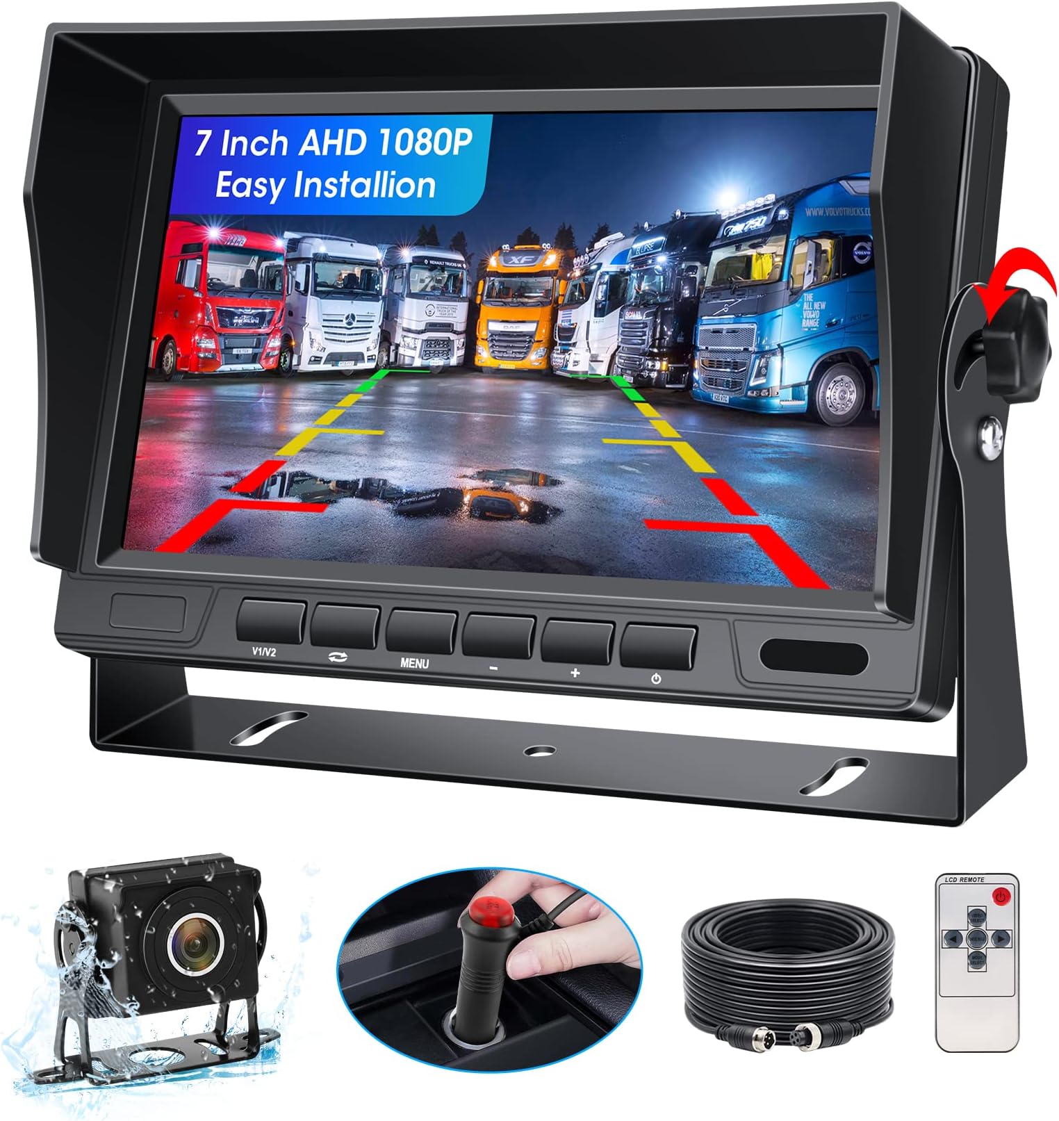 Jansite AHD 1080P Reversing Camera Kit - 7" Waterproof Reverse Camera ...