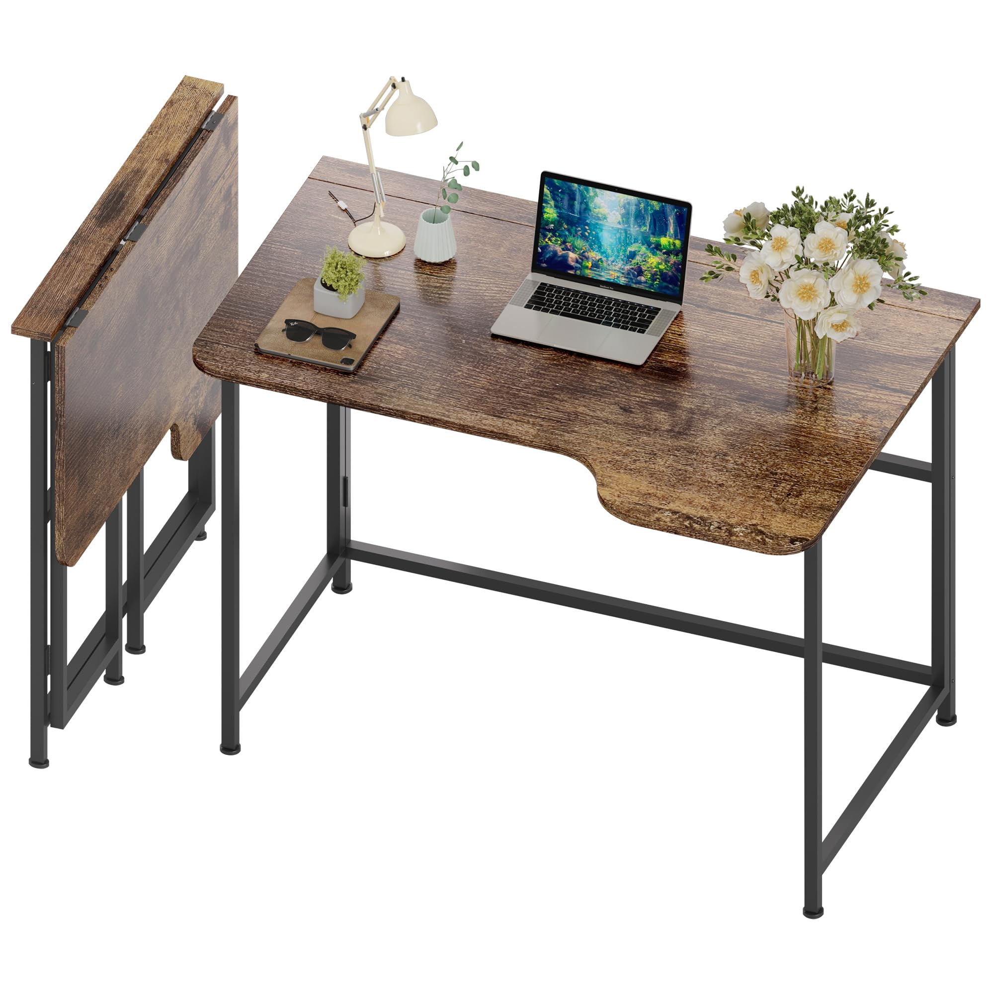 Amazon.com: THKKY Folding L Shaped Desk, 35.4" Small Computer Home ...
