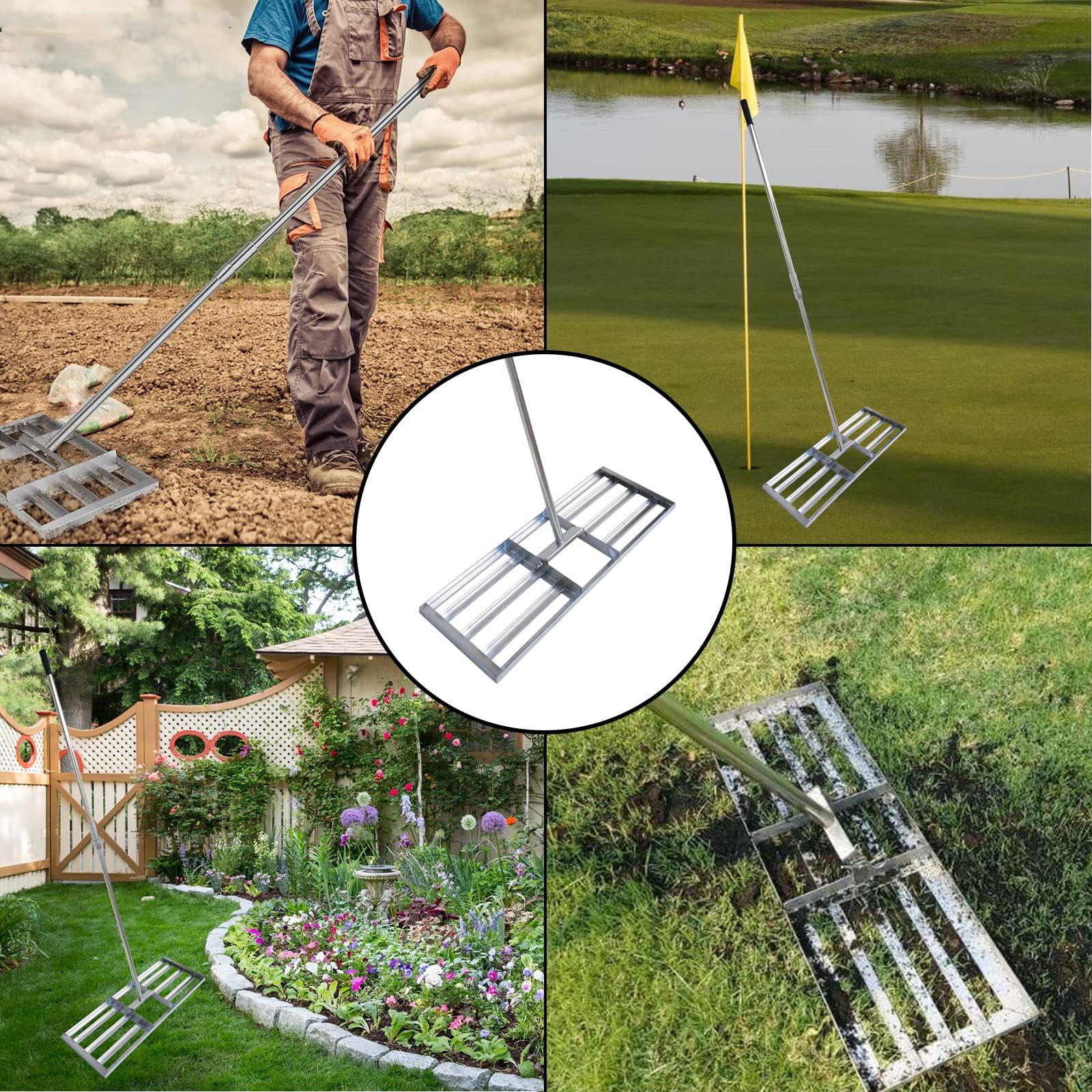 Ganggend 30in x 10in Stainless Steel Lawn Leveling Rake with 63 Inches ...