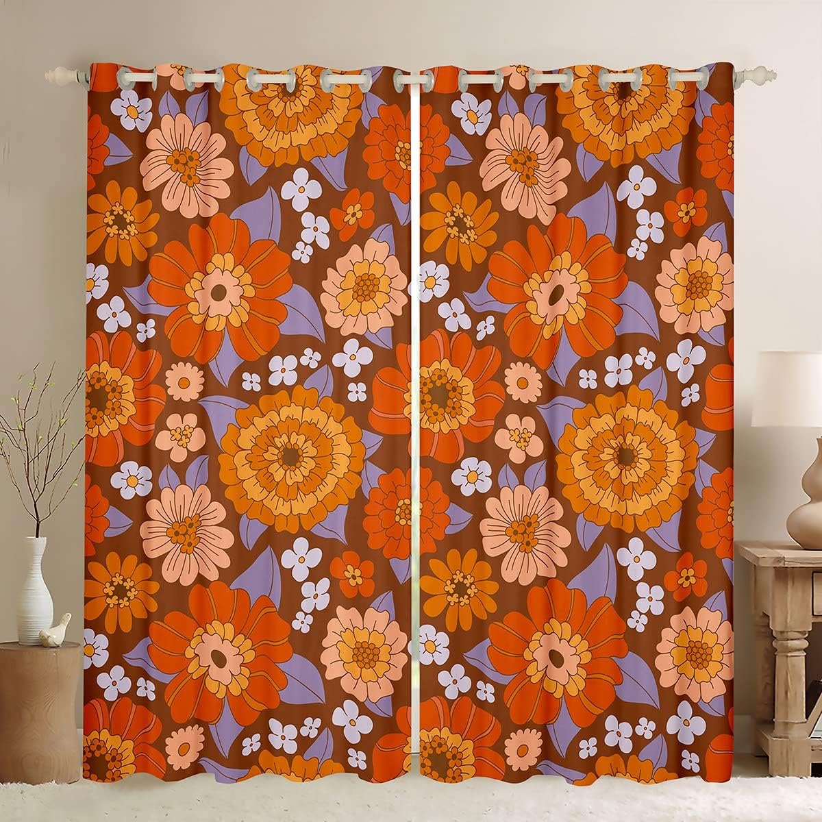 Amazon.com: 70S Groovy Flowers Boho Curtains 42"Wx63"L Hippie Vintage ...