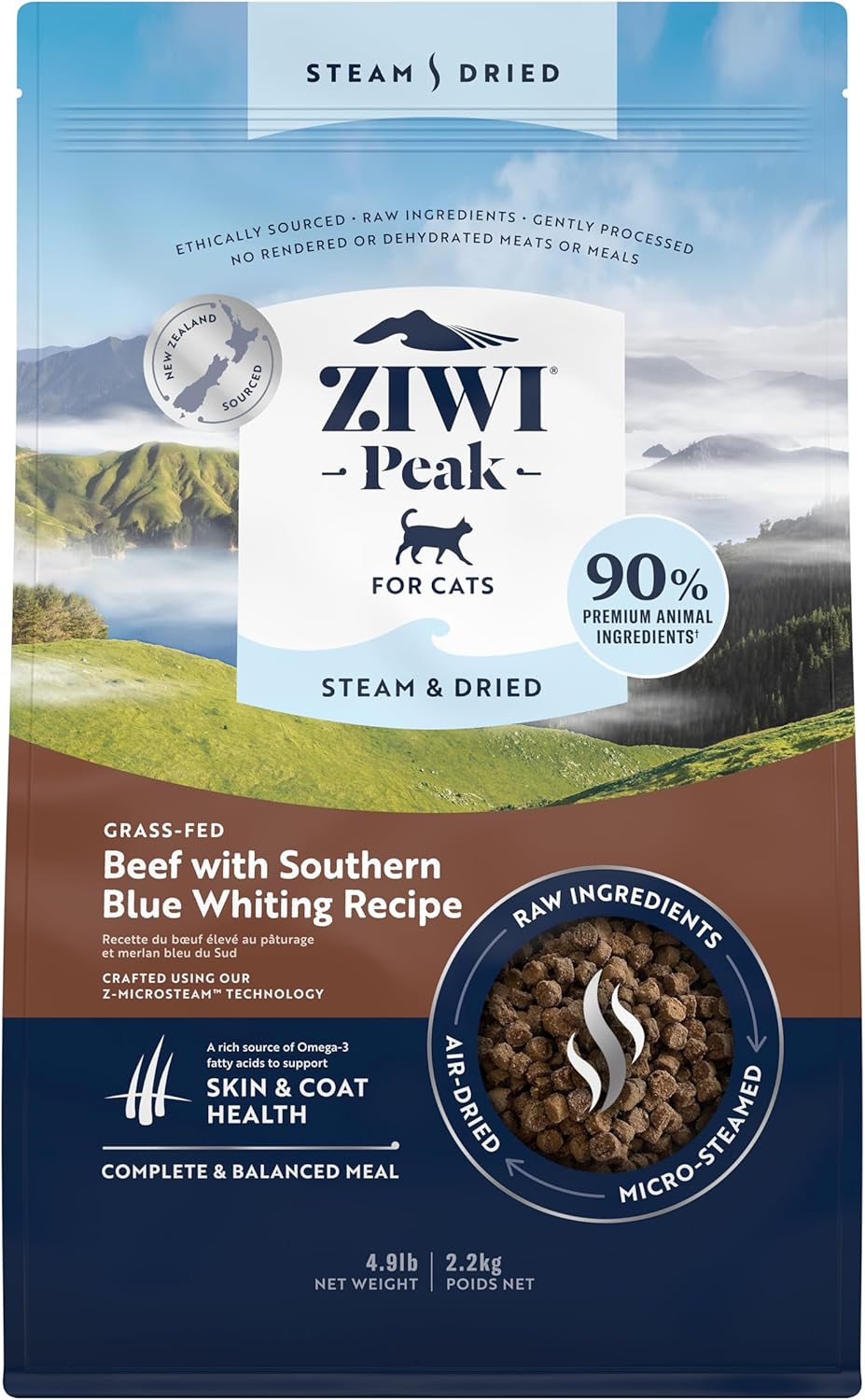 ZIWI Peak Steam & Manzo essiccato nutrito con erba con merlano del sud, 2,2 kg – cibo naturale ...