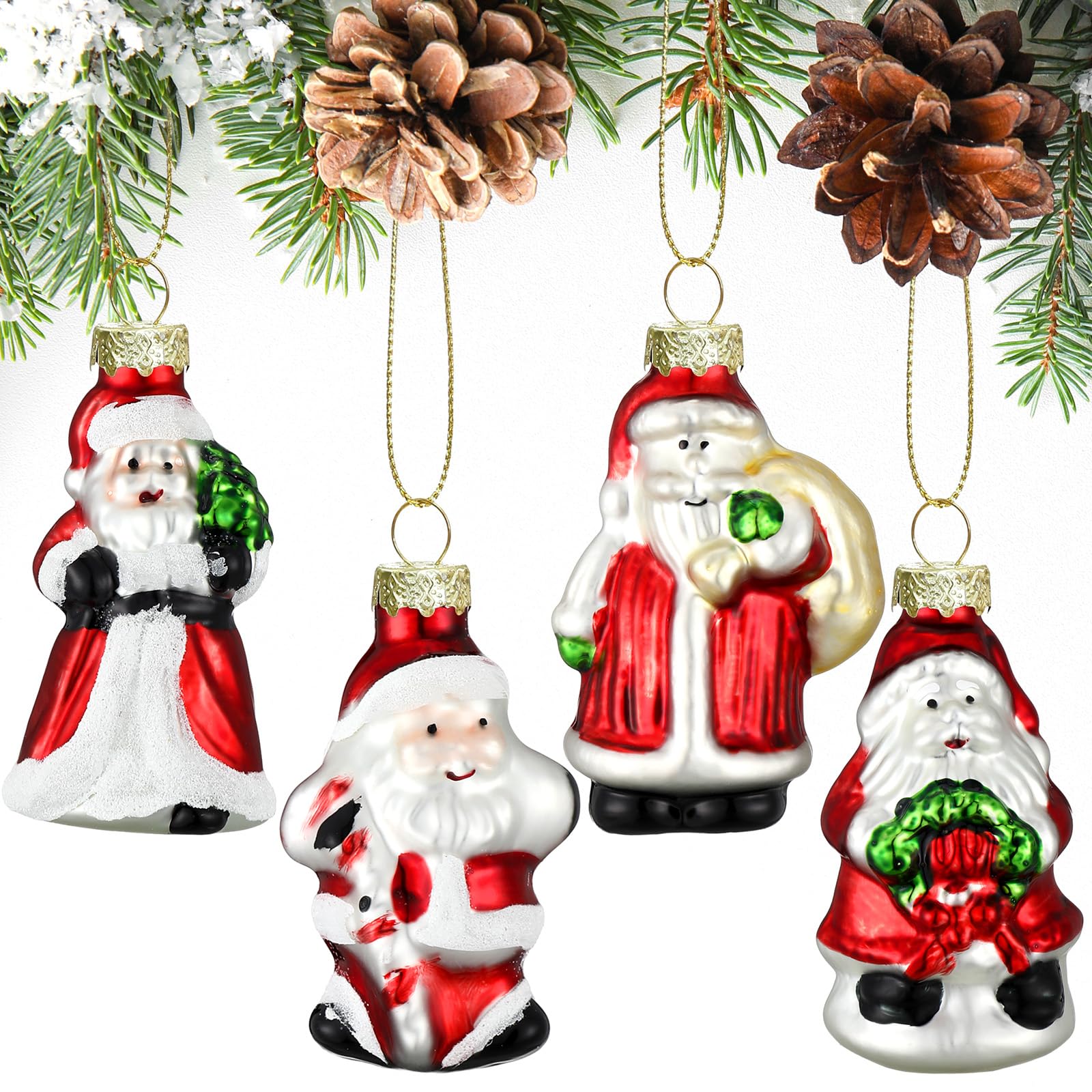 Amazon.com: Shappy 4 Pcs Santa Christmas Tree Ornament 4 Styles Glass ...