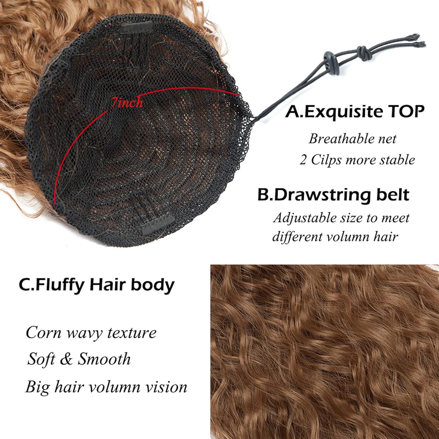 Corn Wave Ponytail Extension Drawstring Ponytail Clip in Hair ...