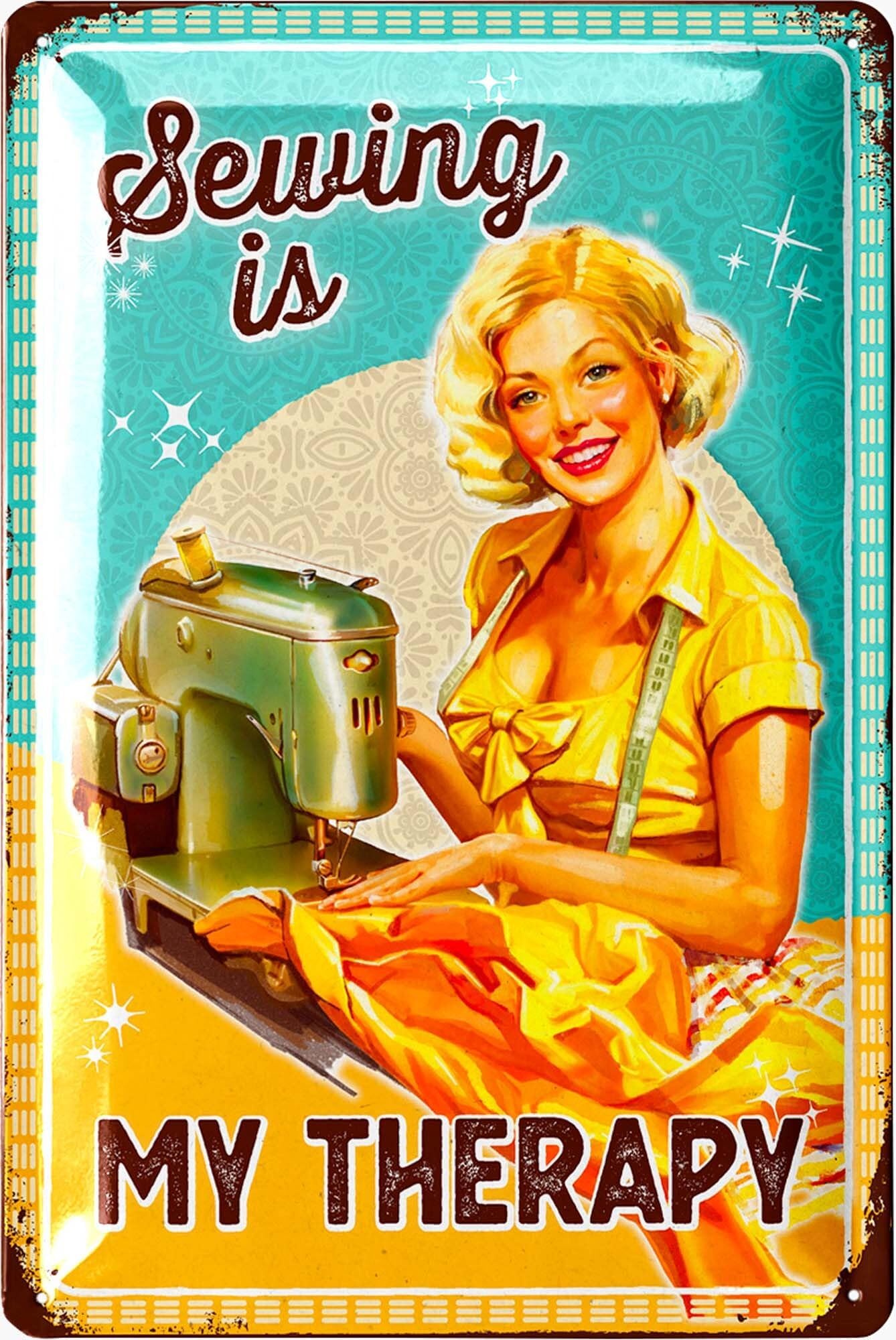 Amazon.com: Retro Metal Tin Sign Love Sewing Poster, She Works ...