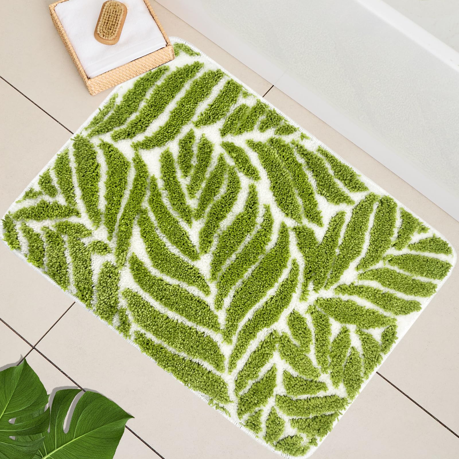 Homantic Green Leaf Bathroom Rugs - Bathroom Decor Cute Bath Mat for ...