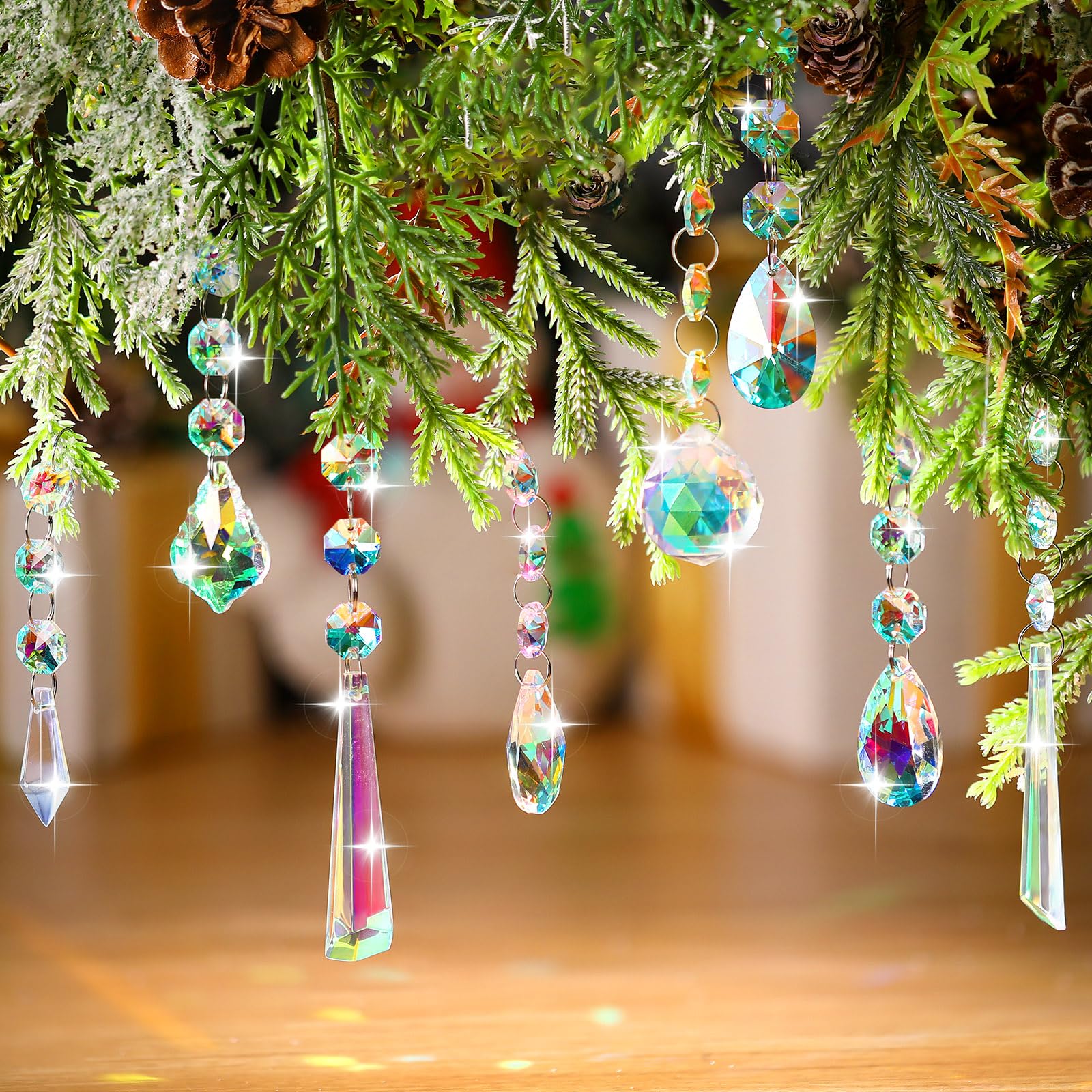 Amazon.com: Tioncy 12 Pcs Crystal Glass Christmas Ornaments Teardrop ...