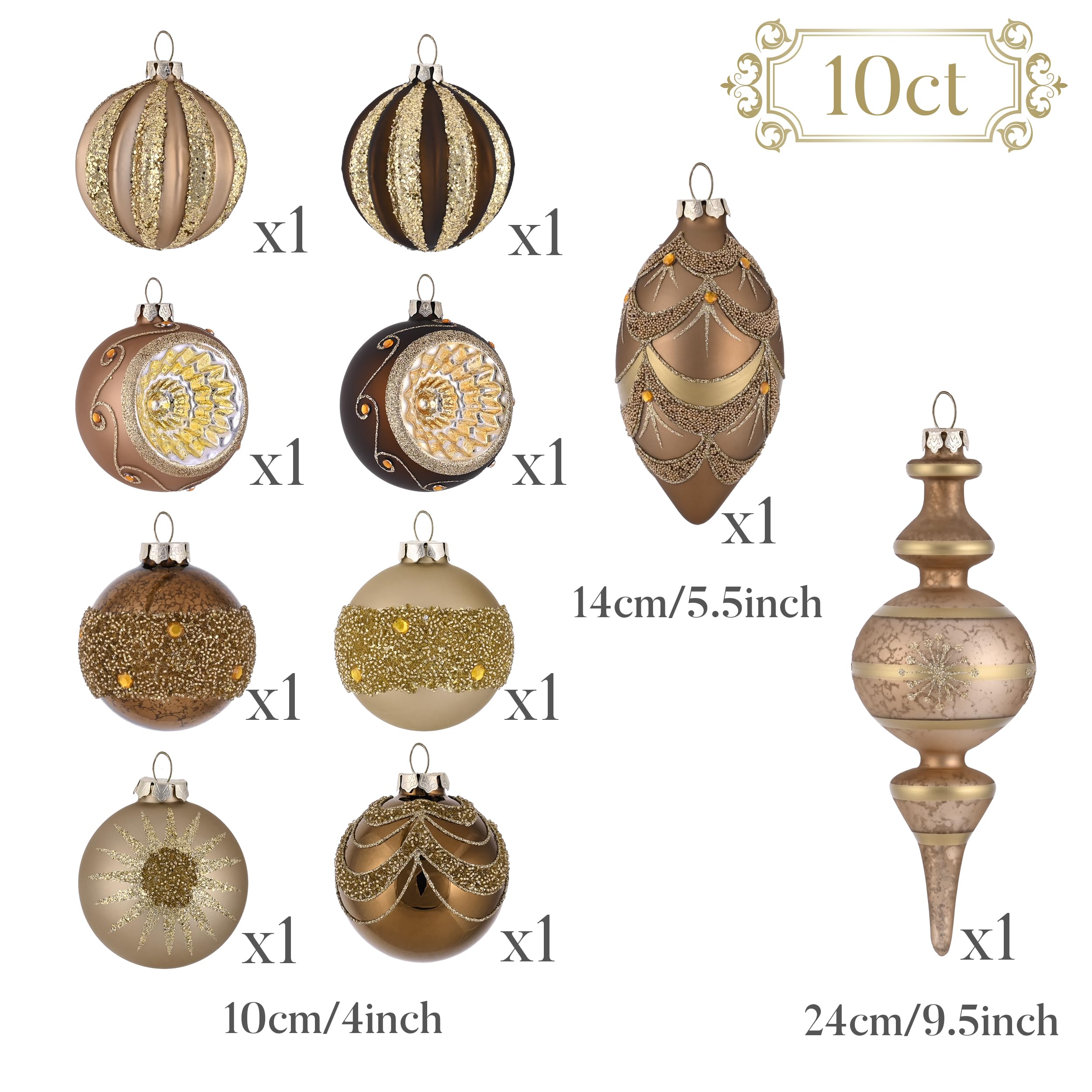 Valery Madelyn Glass Christmas Ornaments Set, 10ct Bronze Copper and ...