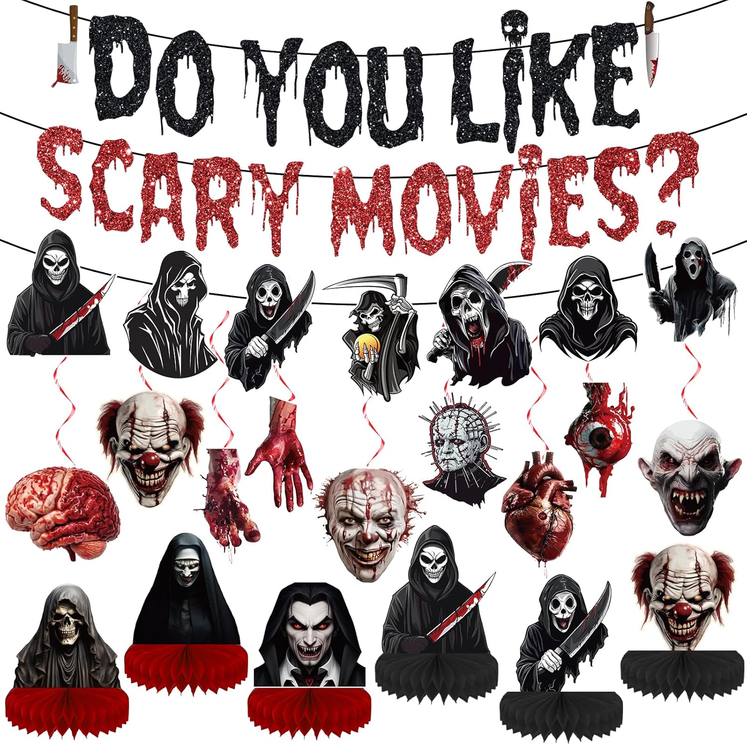 Amazon.com: 46 PCS Scream Party Decorations NO-DIY Horror Birthday ...